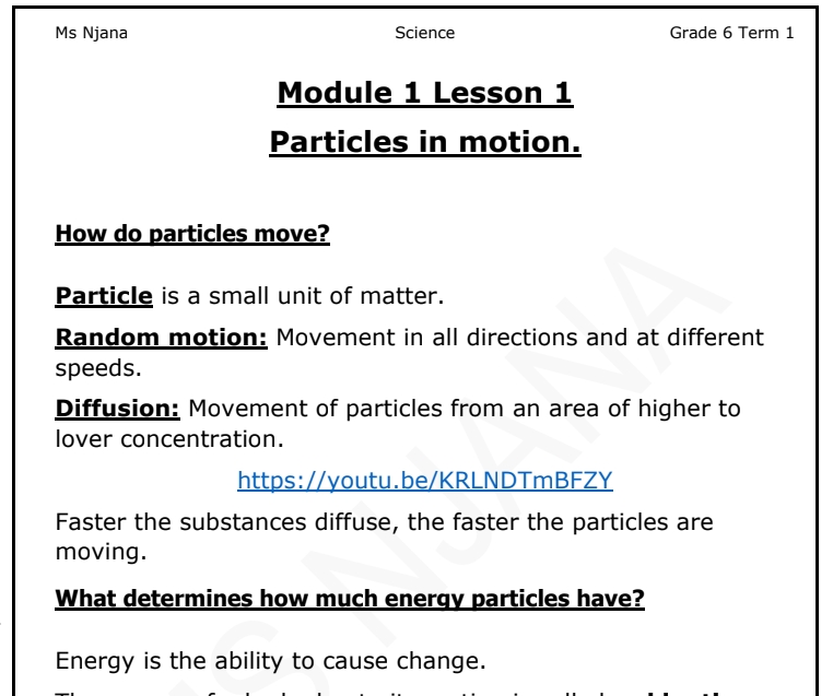 ملخص Particles in motion العلوم منهج انجليزي الصف السادس - سراج